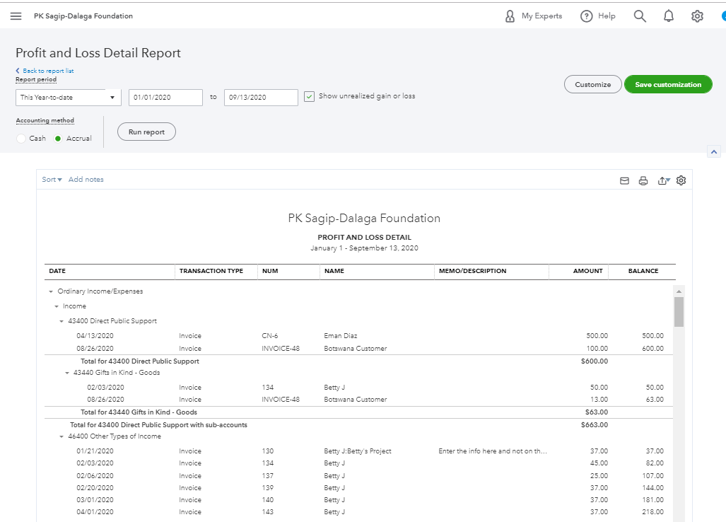 Income Expense Detail Report
