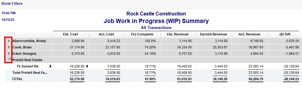 Job Cost WIP Report Excluding Retention Adjustments