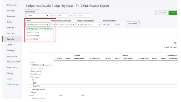 How Do You Create A Budget To Actual Report Filtering By Class In 